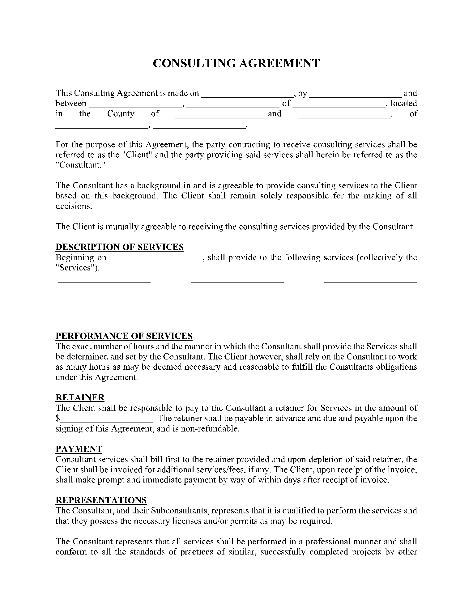 Consulting Retainer Agreement Templates