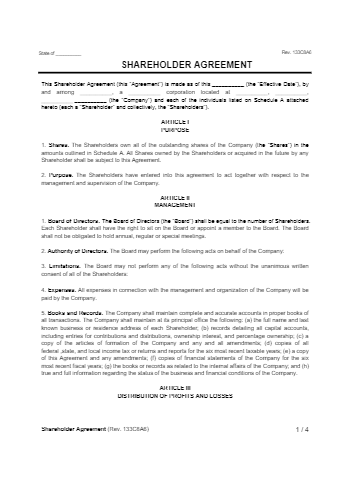 Shareholder Agreement Template (Free Download)
