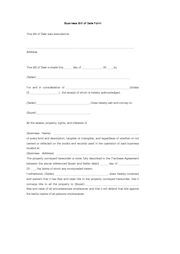 Business Bill of Sale Template (Free Download) | CocoSign