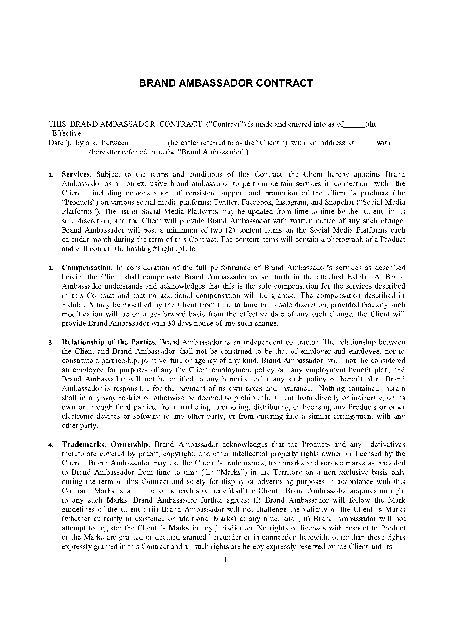 Brand Ambassador Contract