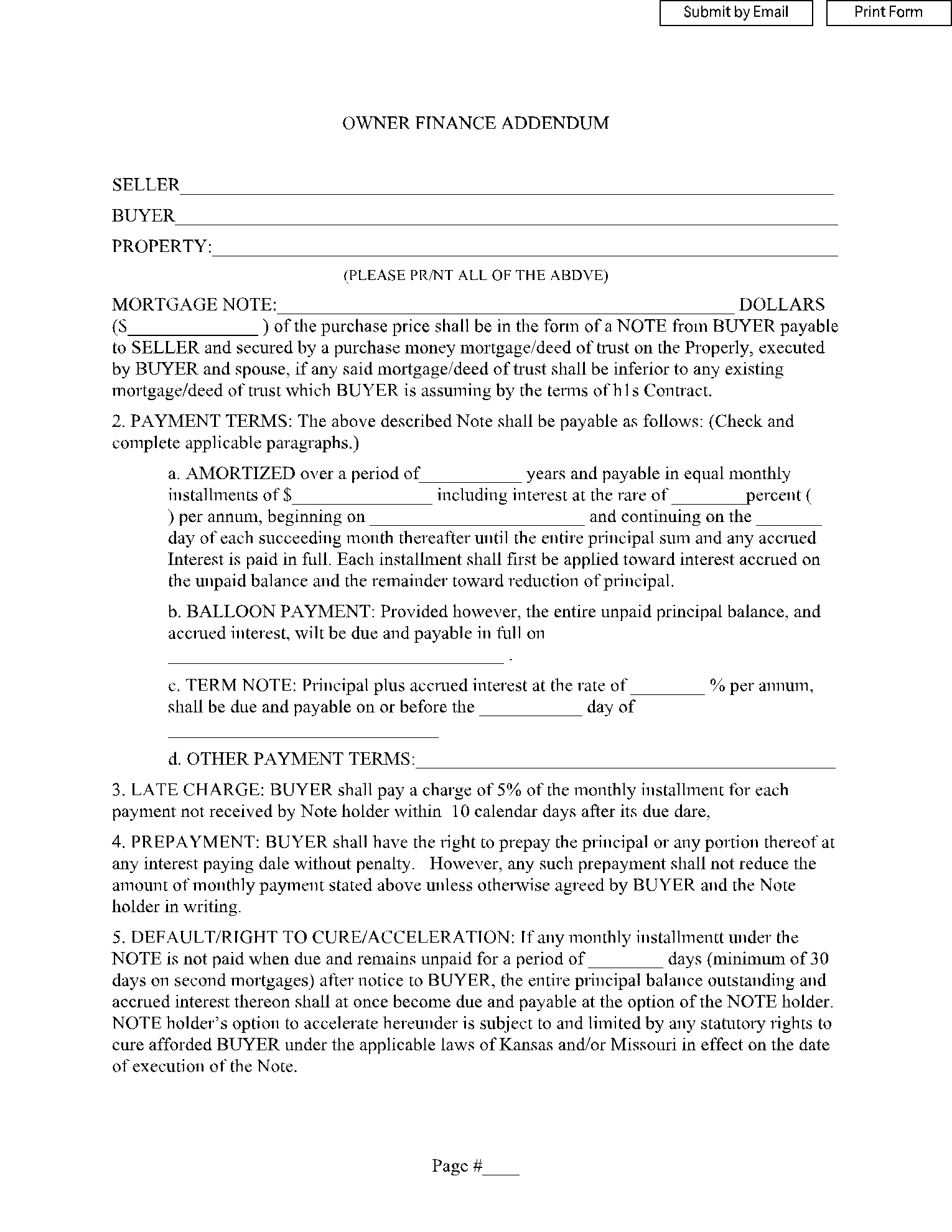Owner Financing Contract 1