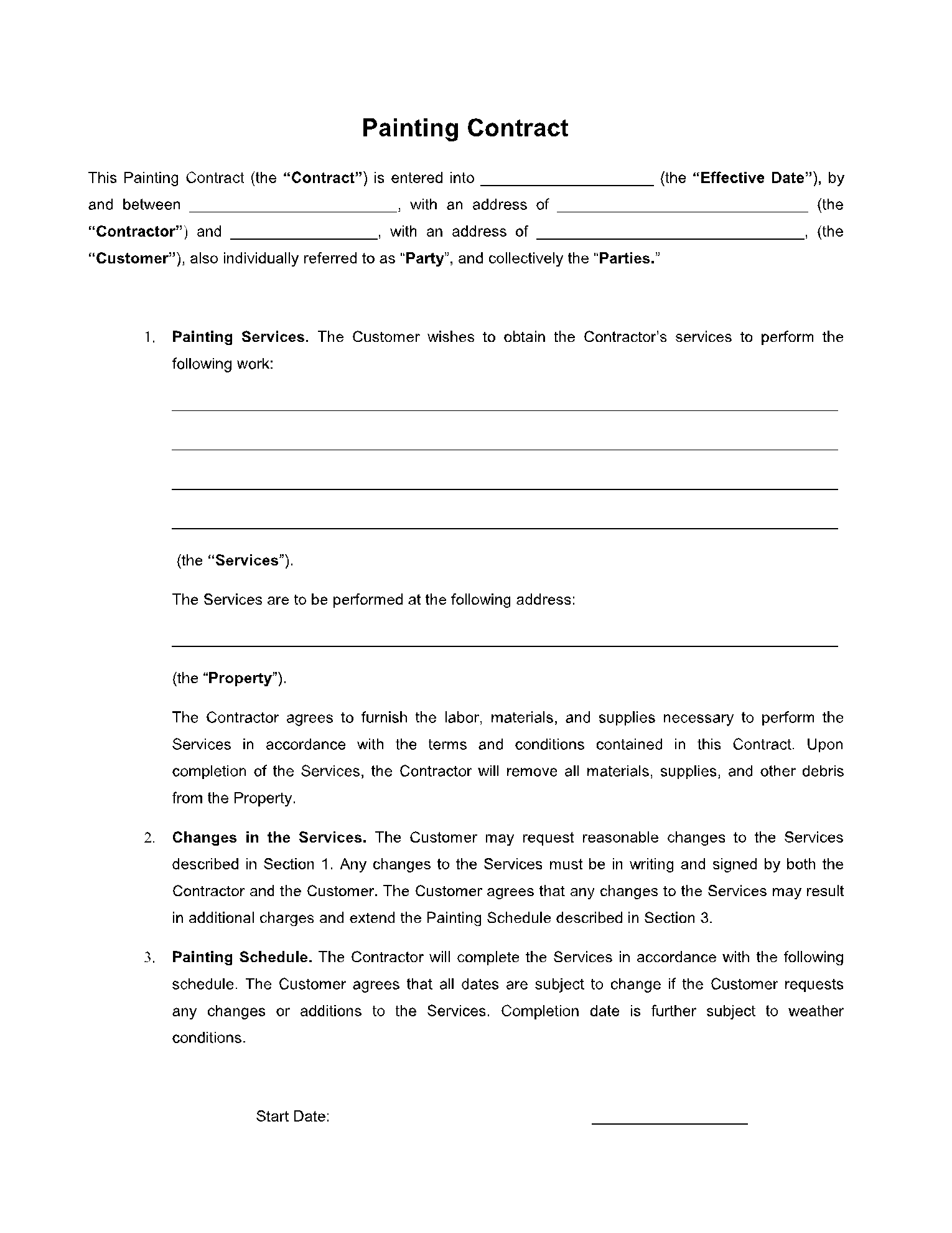 Free Painting Contract Template JulianPlatt Blog