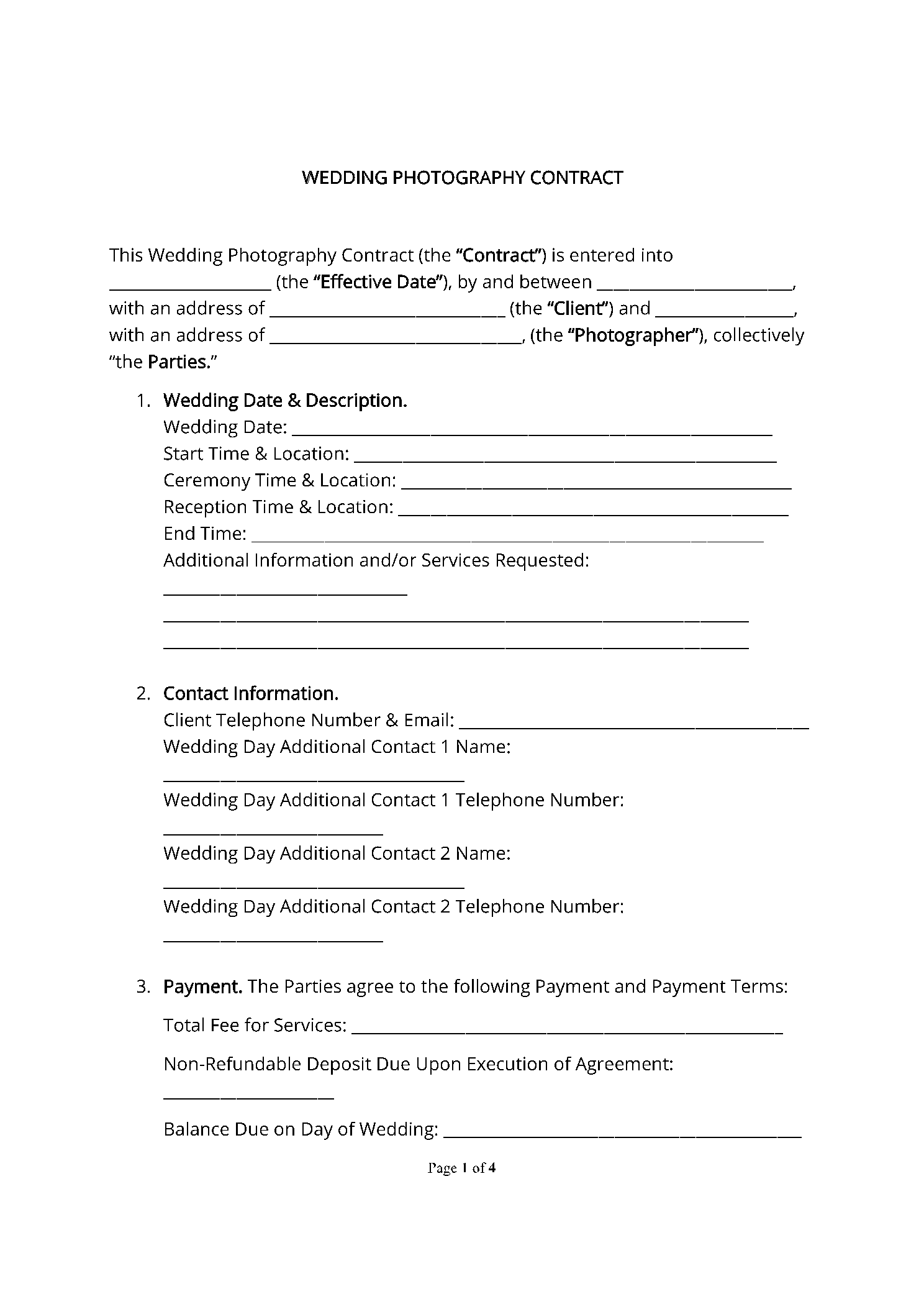Wedding Photography Contract