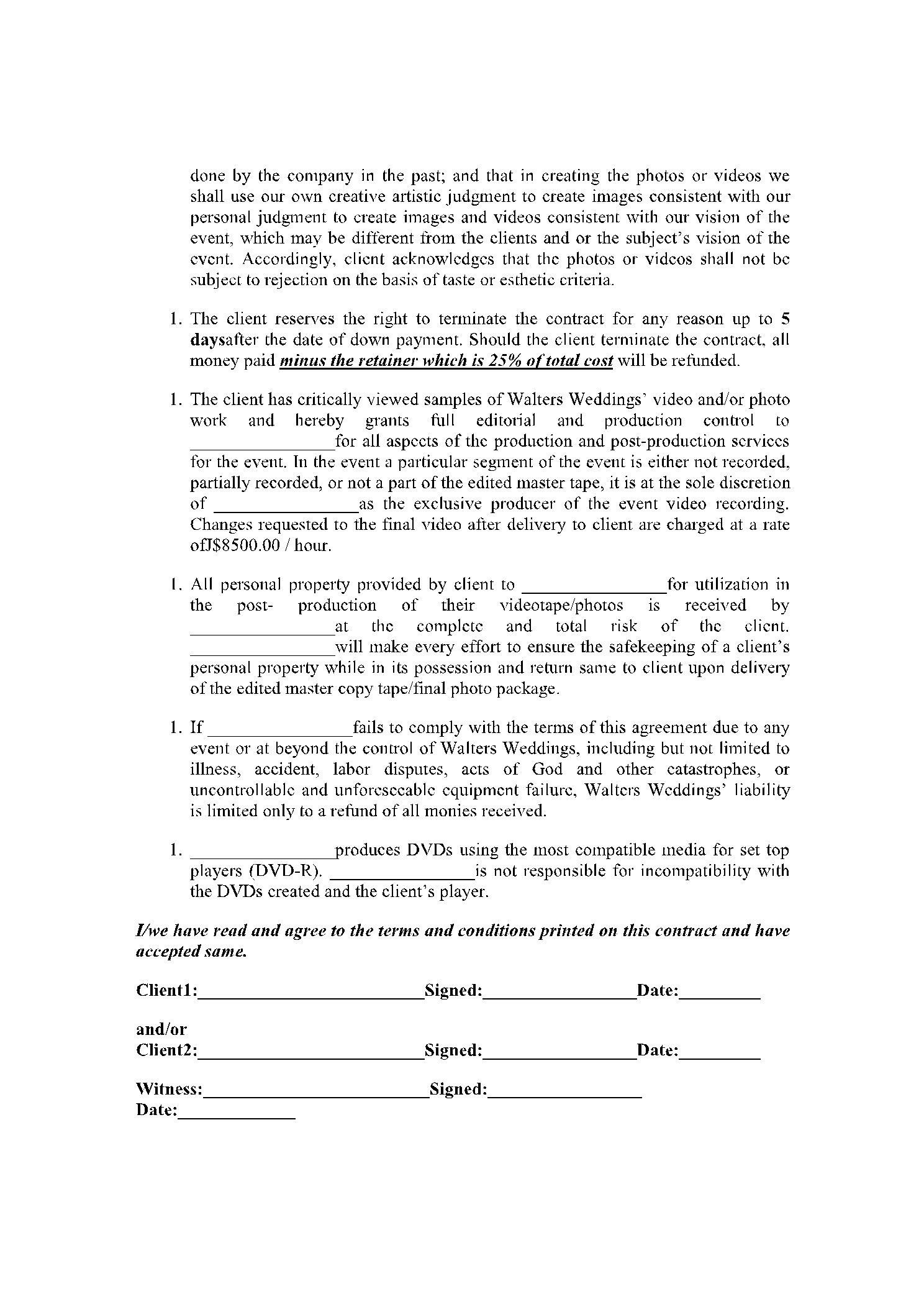 Wedding Videography Contract 3