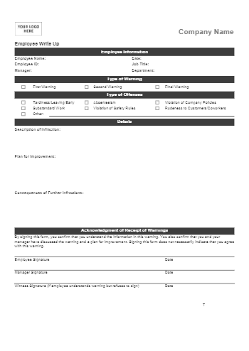 Free Employee Write-Up Forms 2021 | PDF | CocoSign