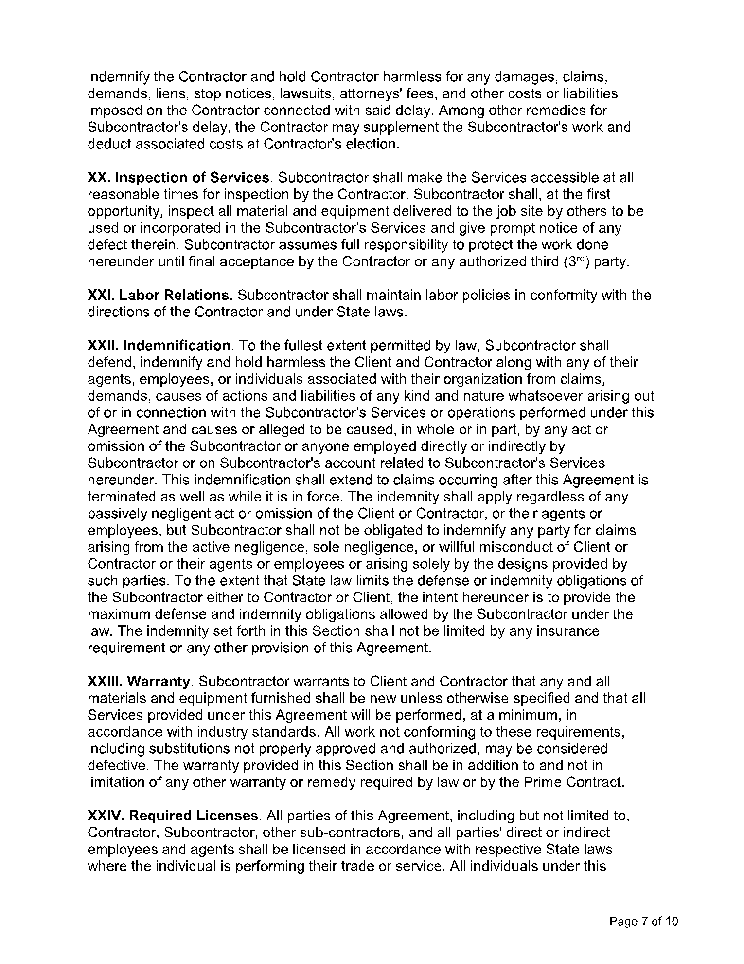 Construction Subcontractor Agreement 7