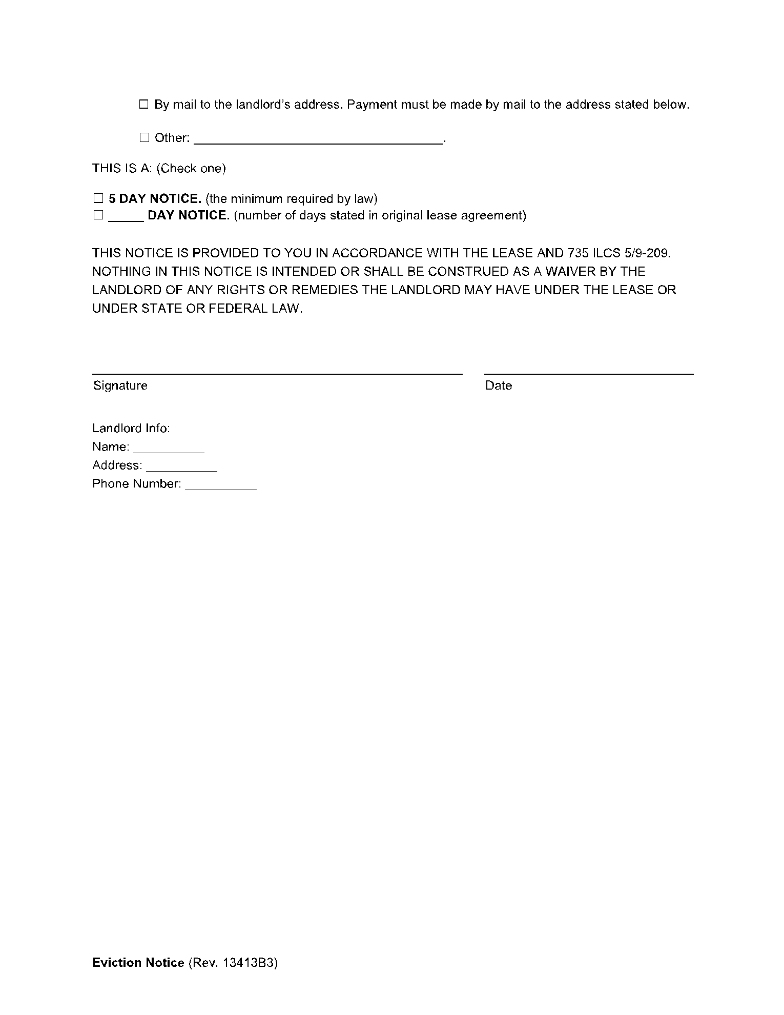 Free Illinois 5 Day Notice To Quit Form Non Payment Of Rent Pdf Word Eforms Free Illinois 5 