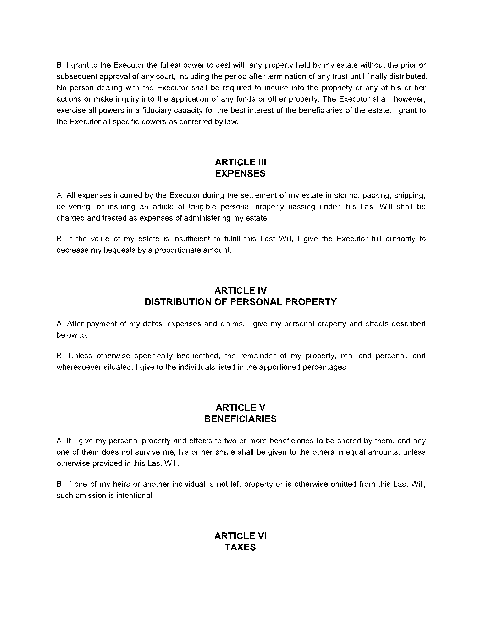 Last Will And Testament NC 2