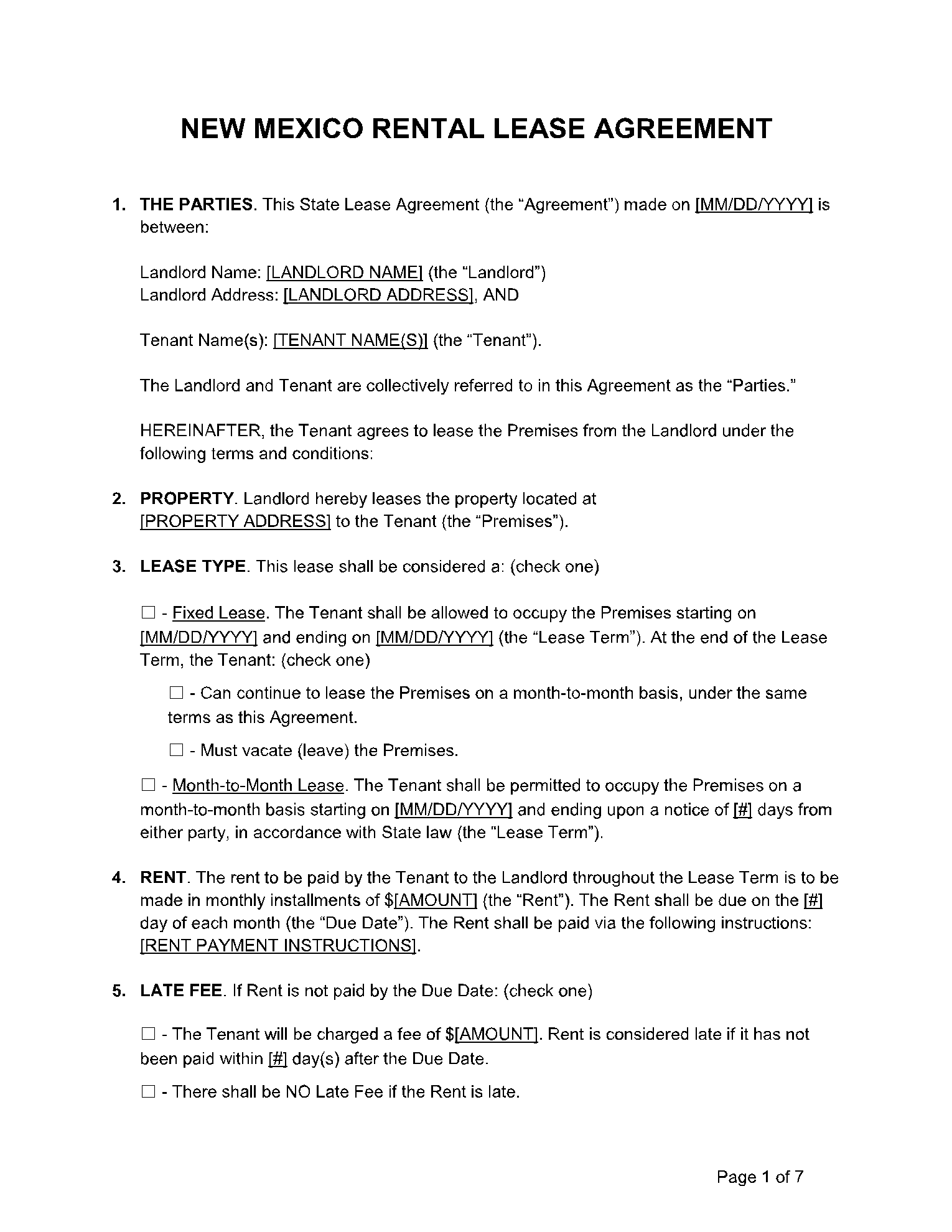 New Mexico Rental Lease Agreement 1
