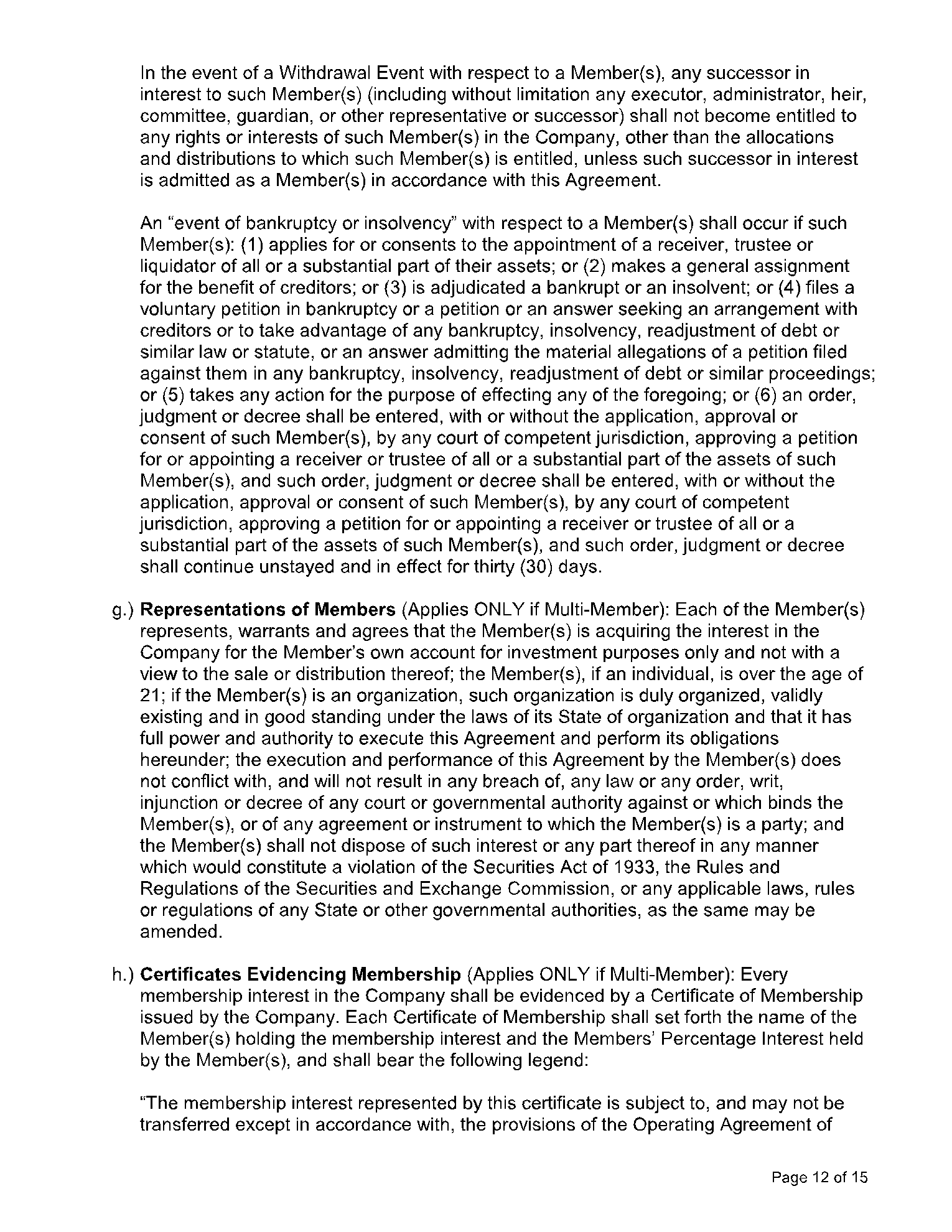 Operating Agreement for LLC Colorado 12