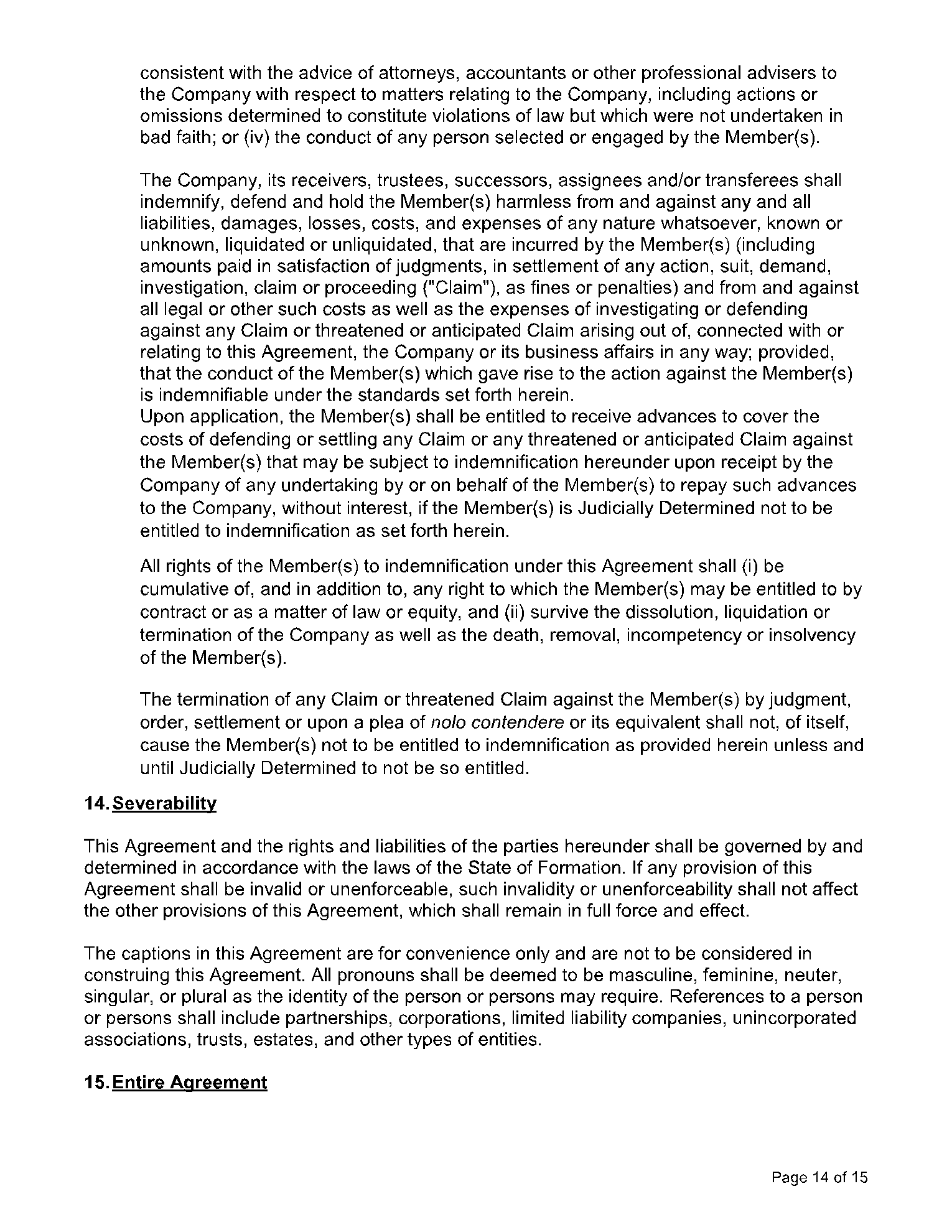 Operating Agreement for LLC Colorado 14