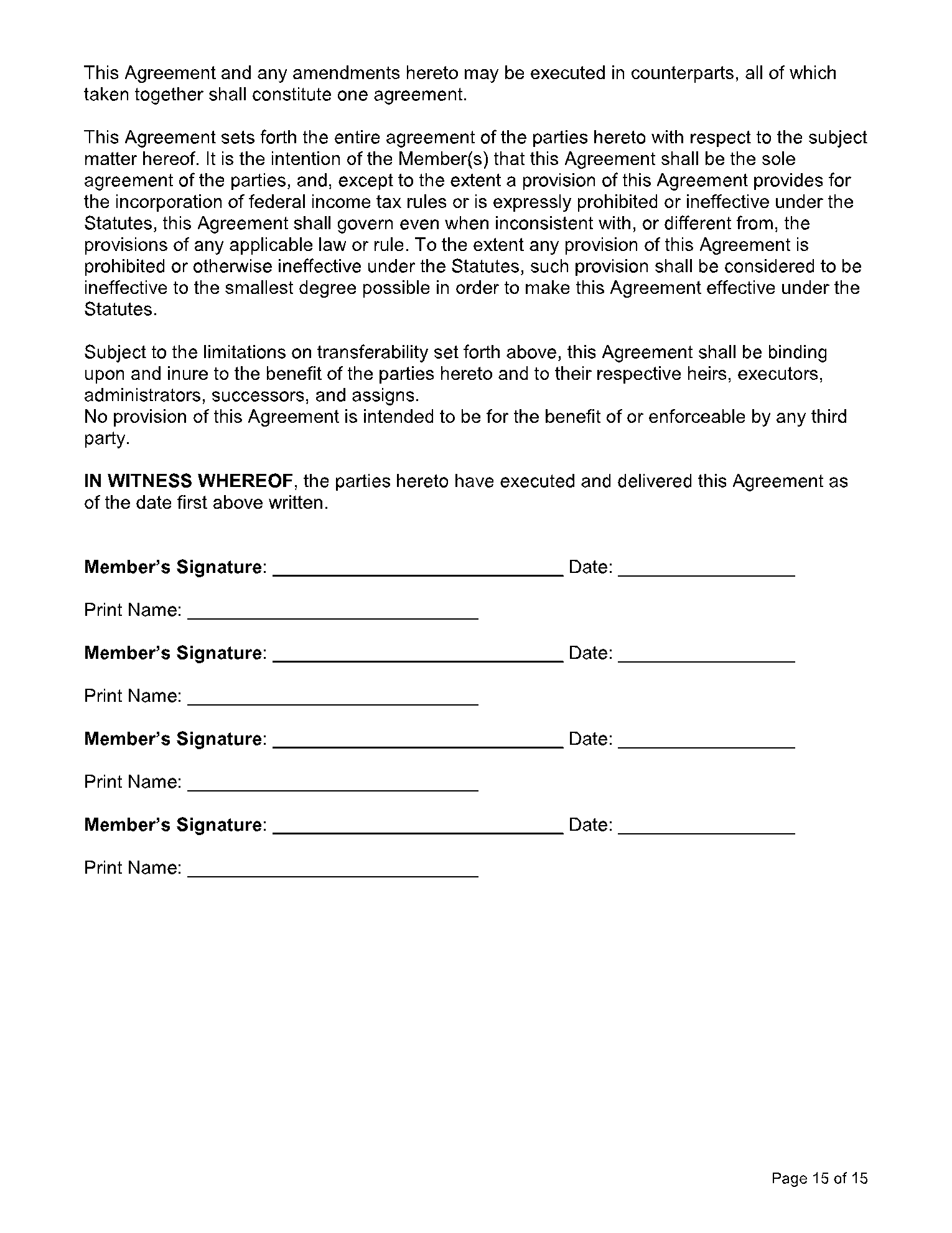 Operating Agreement for LLC Colorado 15