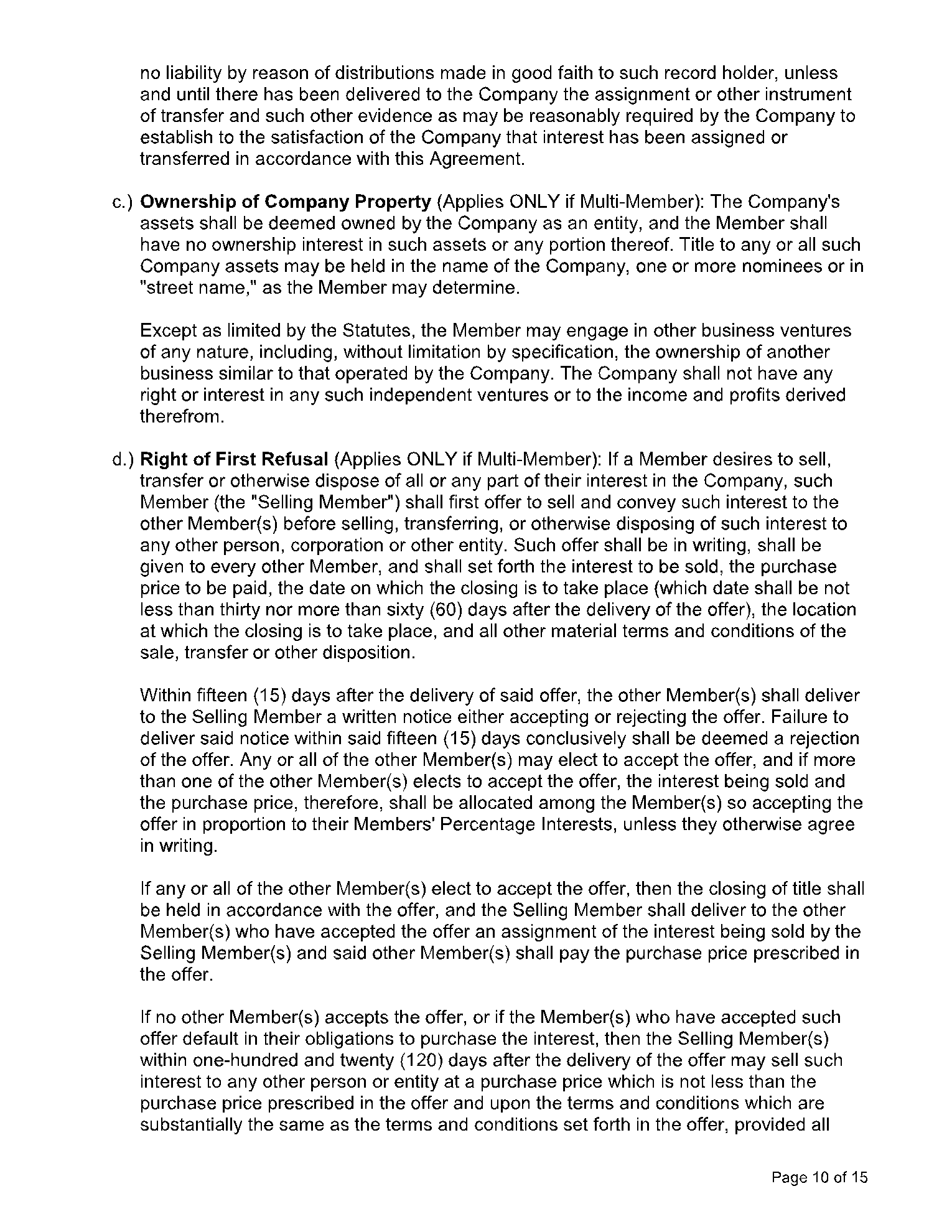Florida LLC Operating Agreement 10