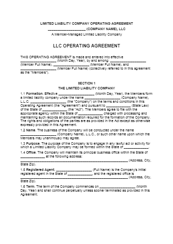 Multi-Member LLC Operating Agreement 2021 | Free Sample