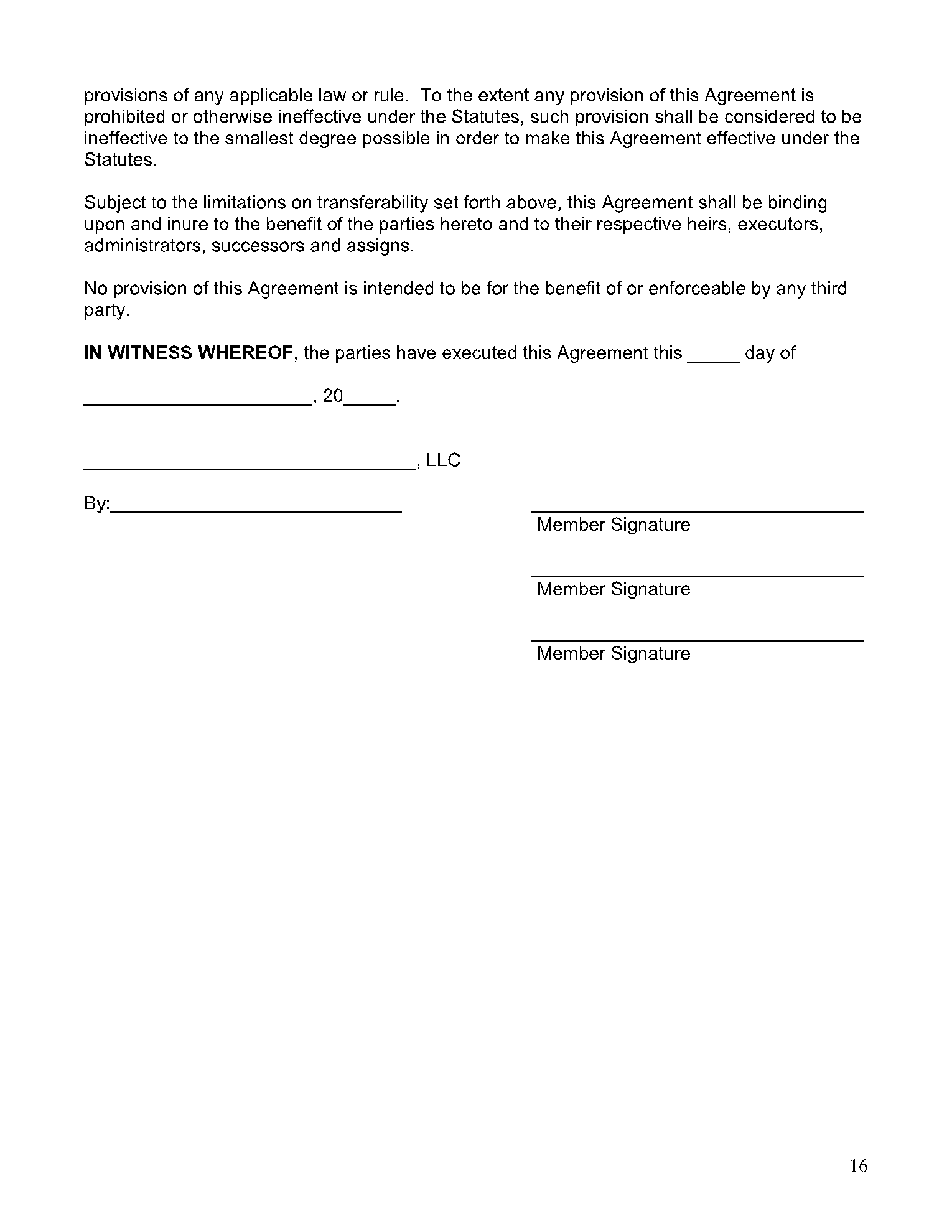 LLC Operating Agreement NC 16
