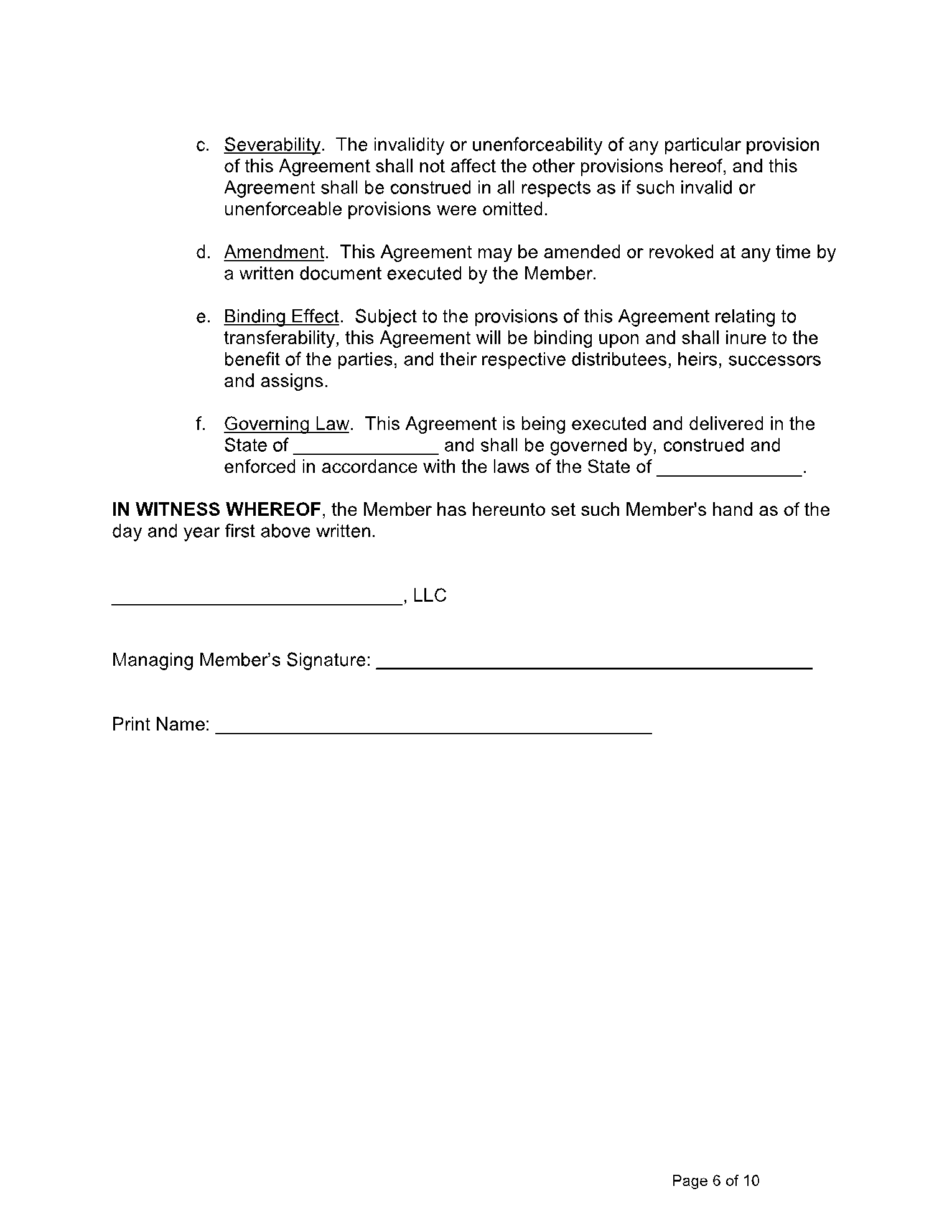 Single Member LLC Operating Agreement 6