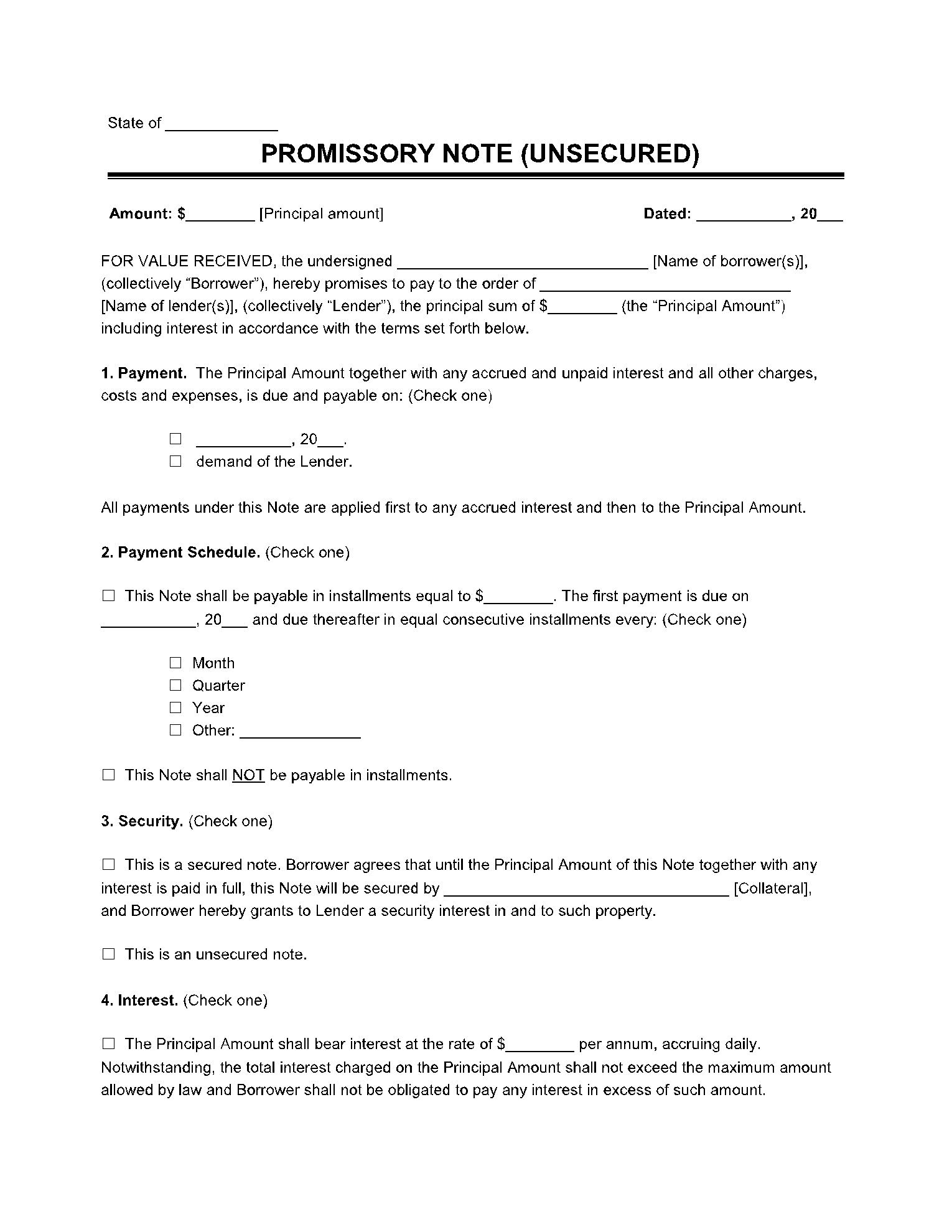 Unsecured Promissory Note