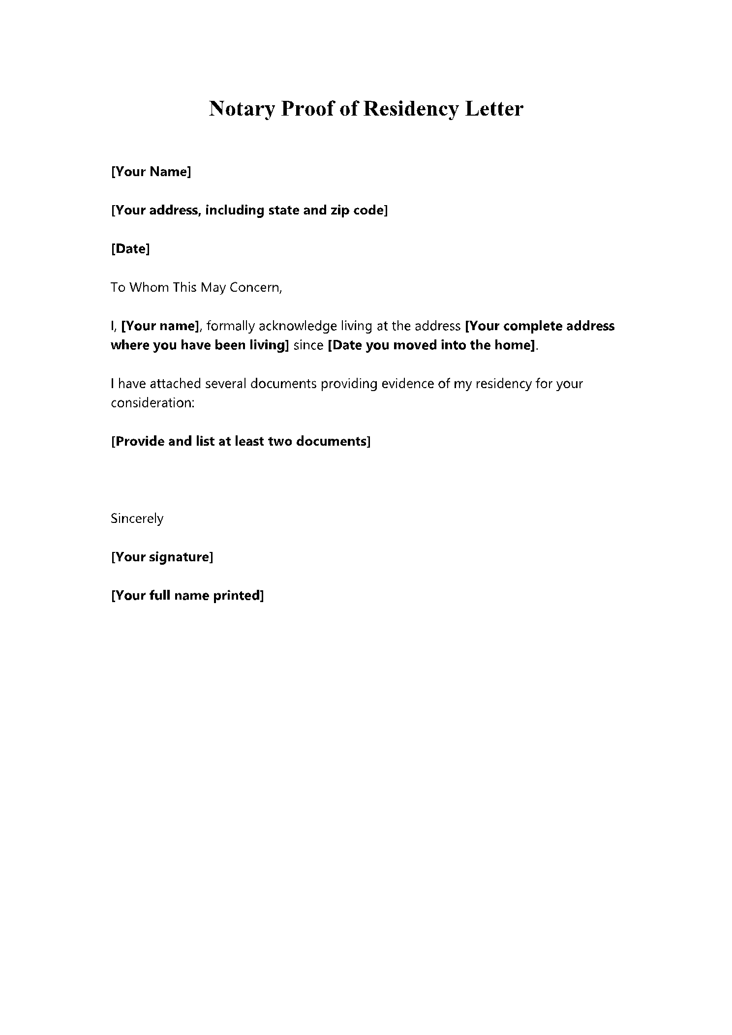 Notary Proof Of Residency Letter Riset