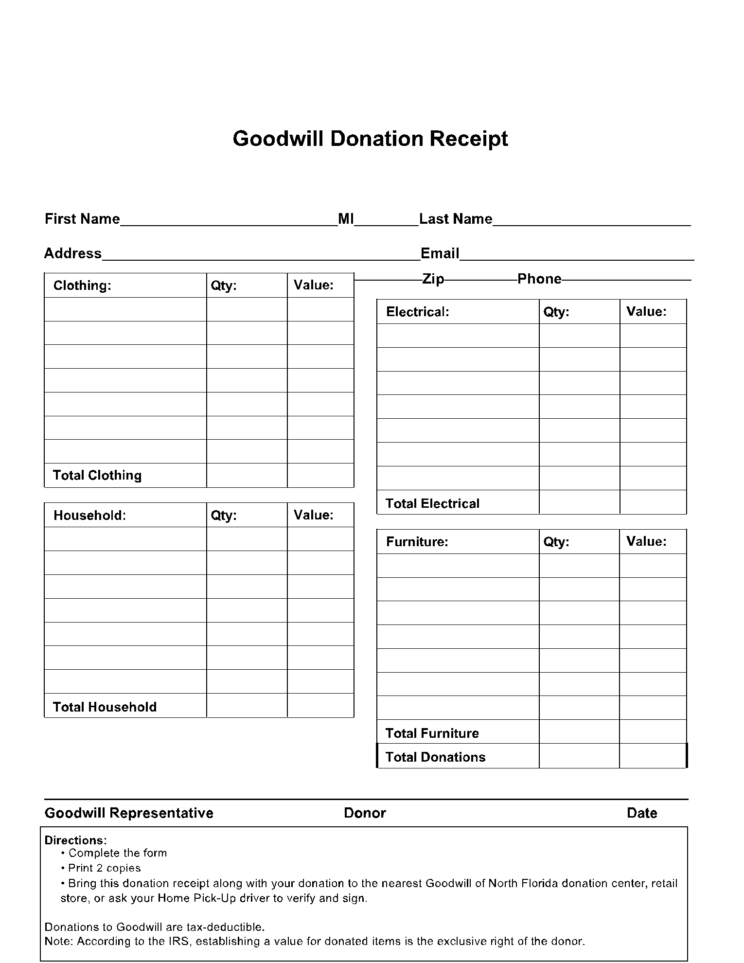 Free Goodwill Donation Receipt Template Pdf Eforms Free Goodwill 