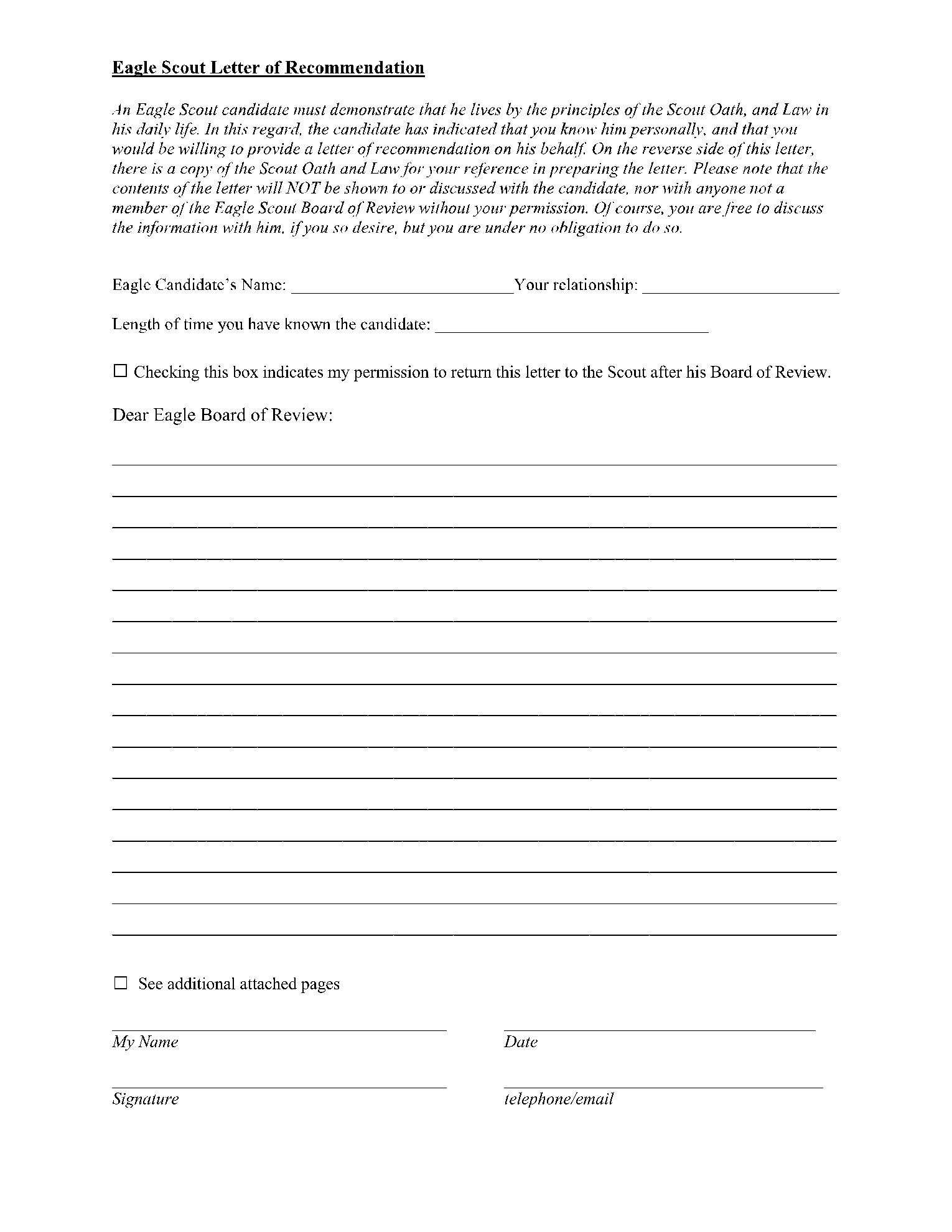 Eagle Scout Letter Of Recommendation