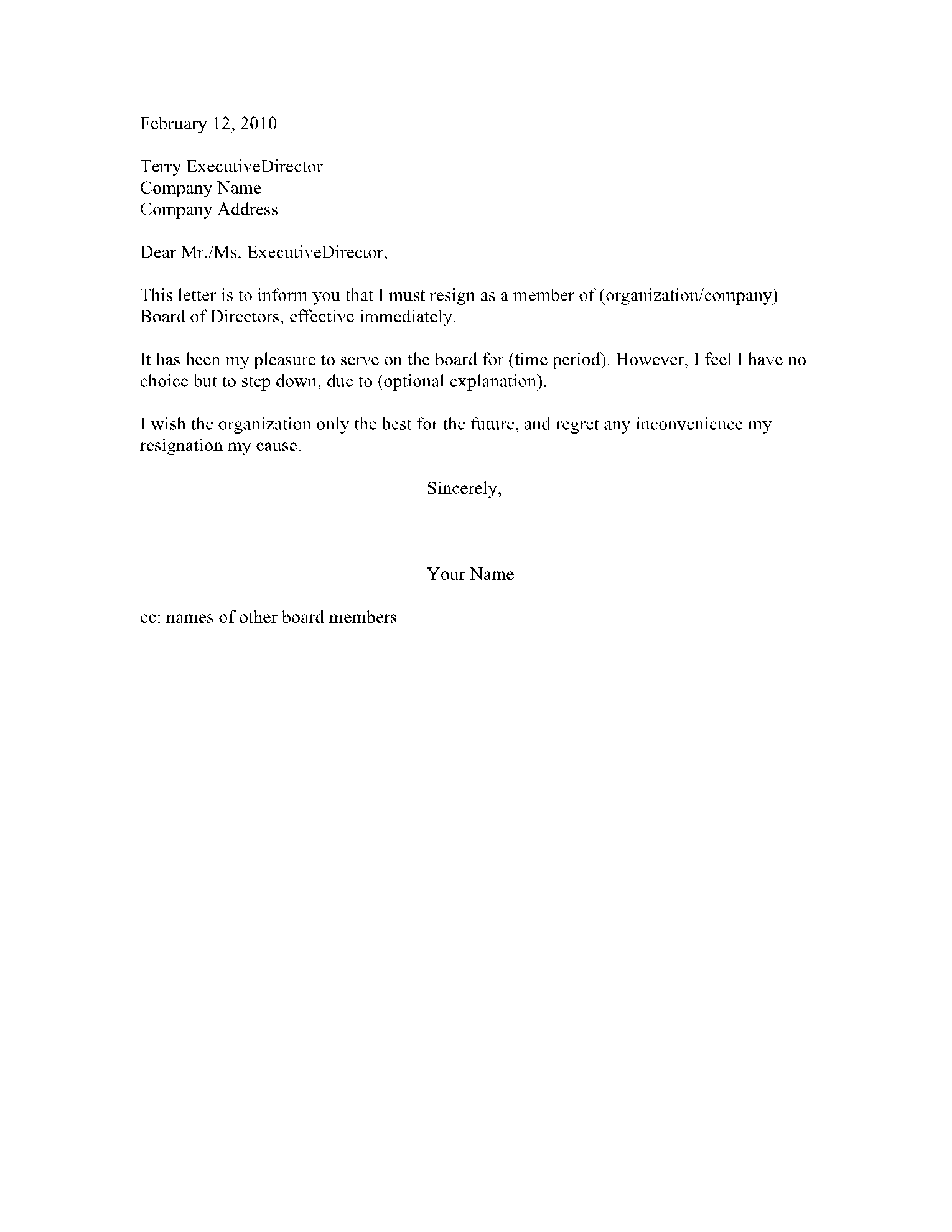 Resignation Letter For Board Member Template Electrical Engineer Cv