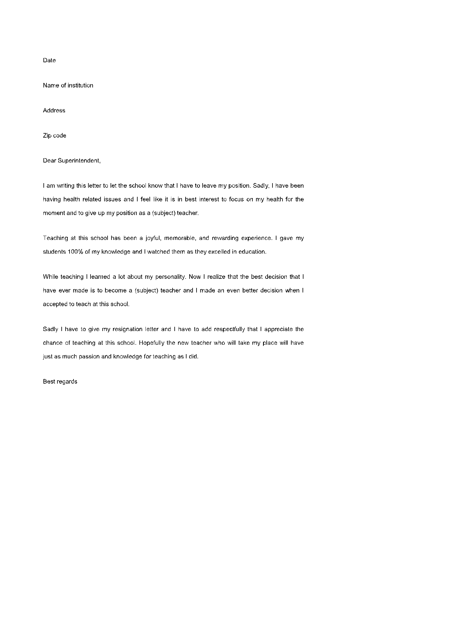  Employee Sample Resignation Letter For Teachers With Reason 219649